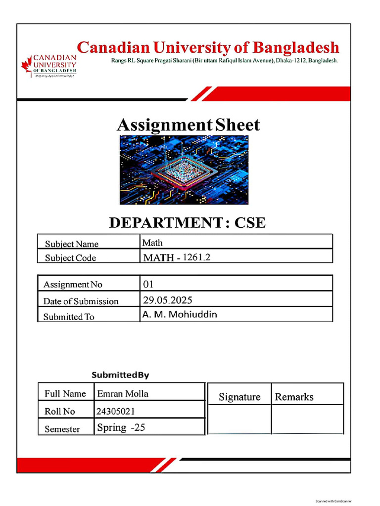 Emran Molla - Roll 24305021 - Math Assignment 01. | PDF
