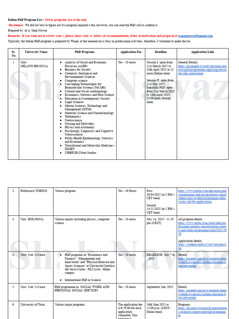 2025 Italian PHD Program List V13 | PDF | Engineering | Science