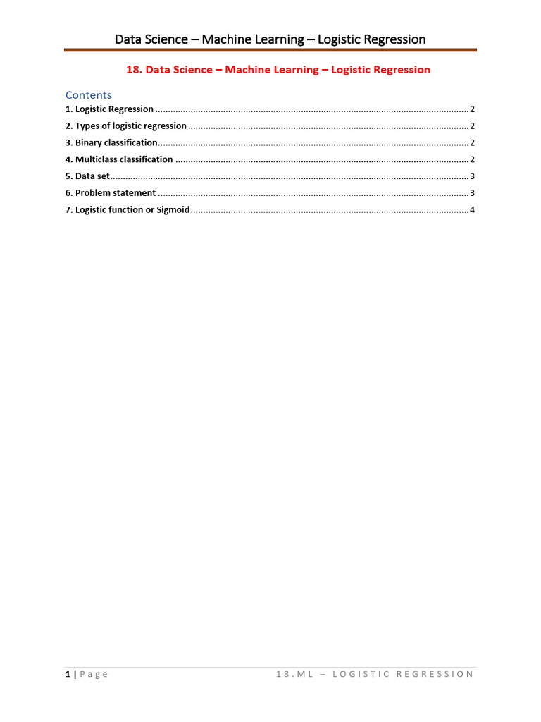 Data Science - Machine Learning - Logistic Regression - Binary - Classification | PDF ...