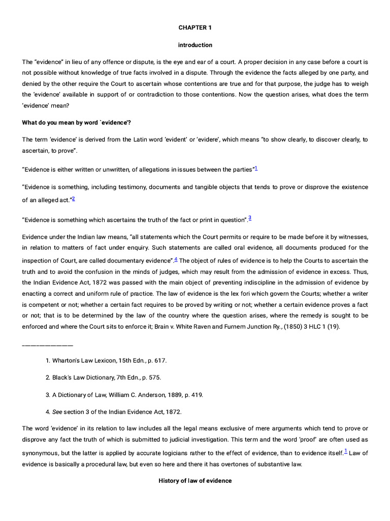 Law of Evidence - Chapter 1 - Introduction | PDF | Evidence (Law ...