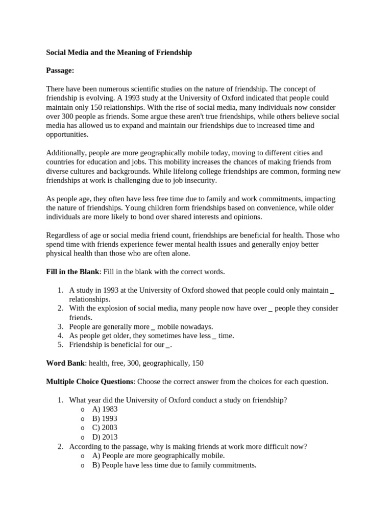 Social Media's Impact on Friendship | PDF | Friendship | Psychology
