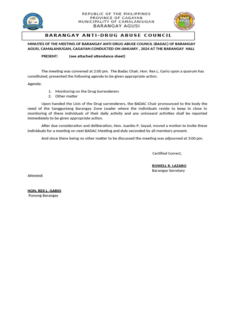 BADAC Meeting Minutes Overview | PDF | Law Enforcement | Crime & Violence