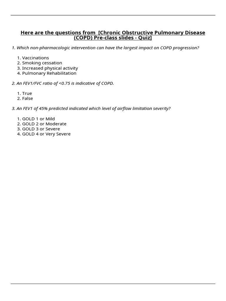 Chronic Obstructive Pulmonary Disease (COPD) Pre-Class Slides - Quiz | PDF