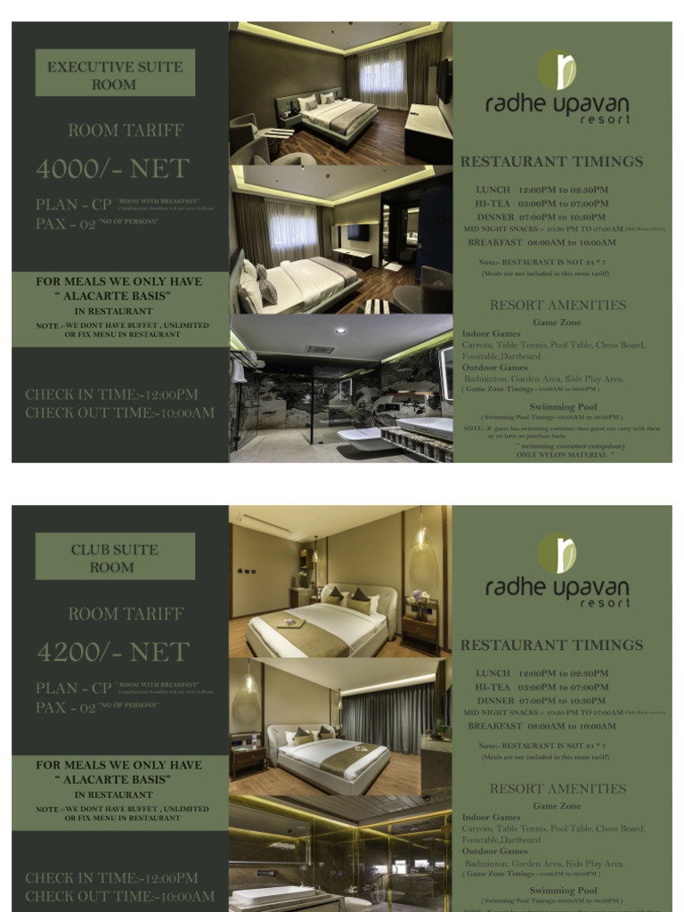 New Tariff 2025 Radhe Upavan Resort Rooms | PDF