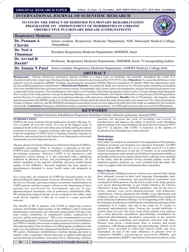 Impact of Modified Pulmonary Rehab on COPD | PDF | Chronic Obstructive ...