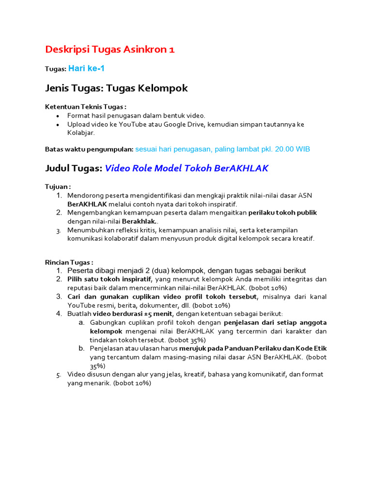 Tugas Video Role Model BerAKHLAK | PDF