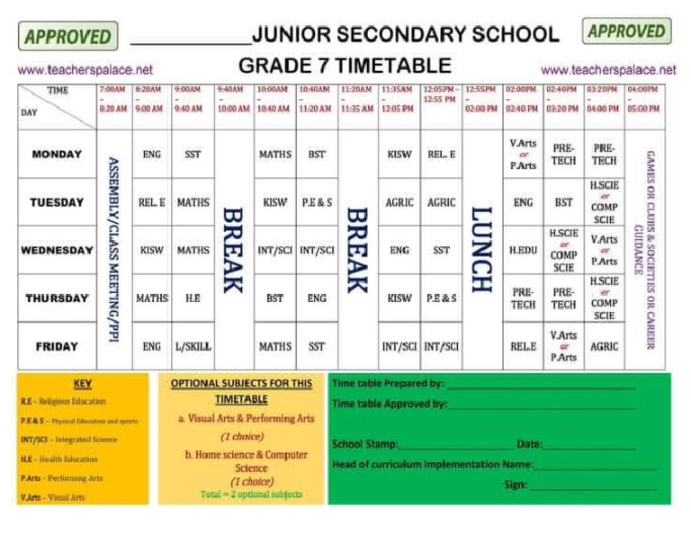 Juniour Secondary Timetable | PDF