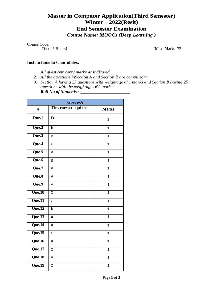 Deep Learning Answer Key | PDF