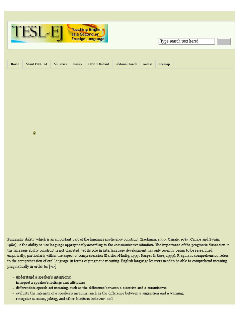 Pragmatic Comprehension of High and Low Levels | PDF | Second Language ...