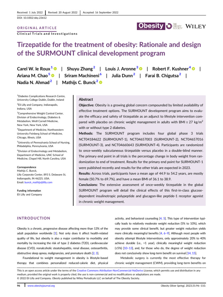 Tirzepatide For The Treatment of Obesity Rationale | PDF | Obesity ...