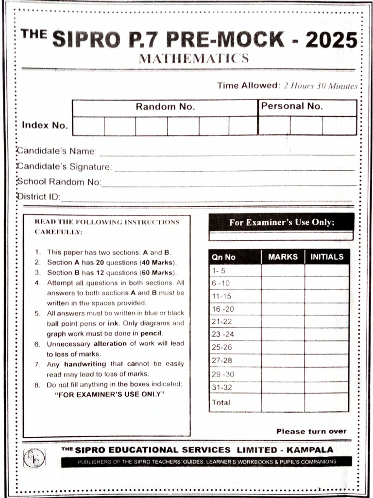 Sipro MTC Pre Mock 2025 | PDF