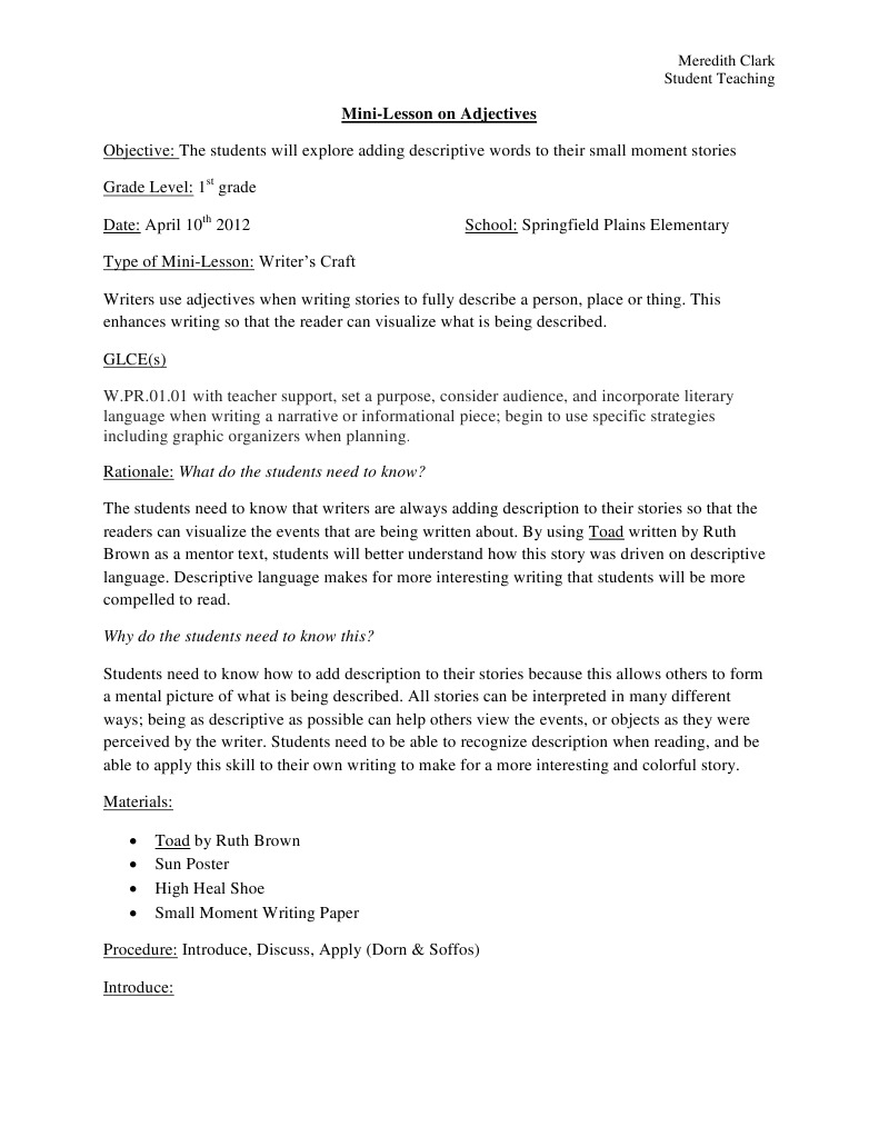 Adjective Mini-Lesson for 1st Graders | PDF | Reading (Process) | Semiotics