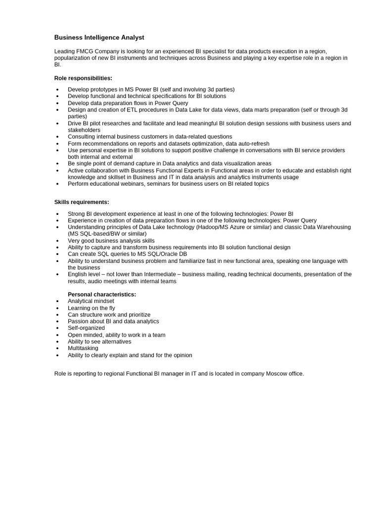 Business Intelligence Analyst | PDF | Data | Business Intelligence