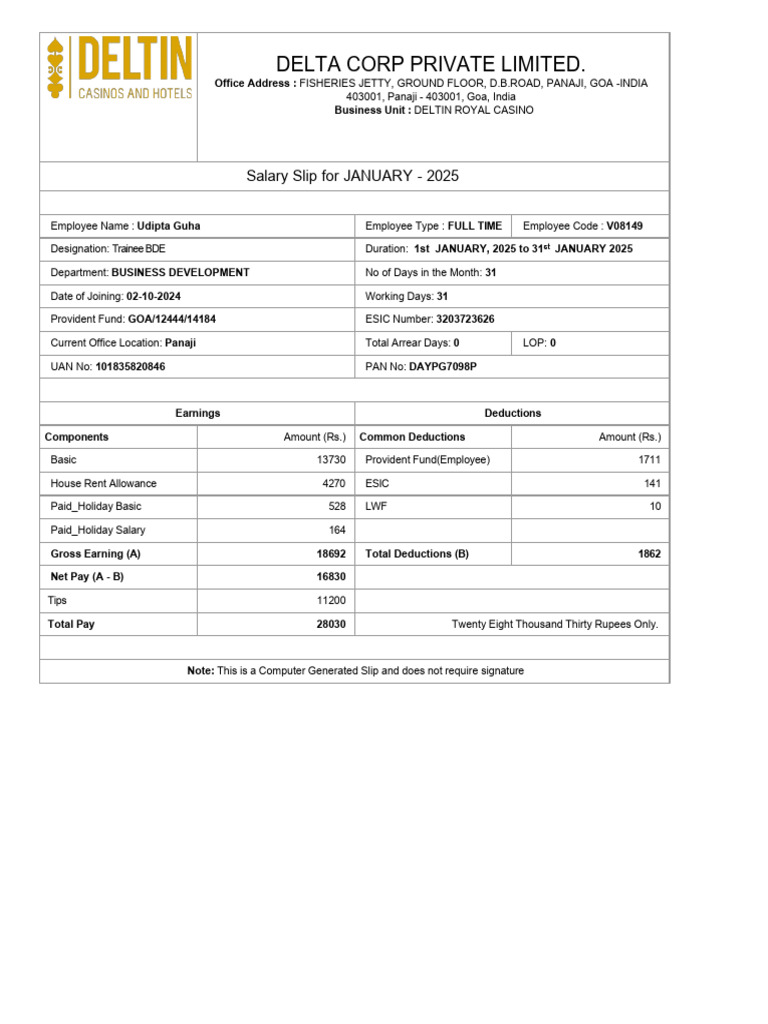 January Payslip | PDF
