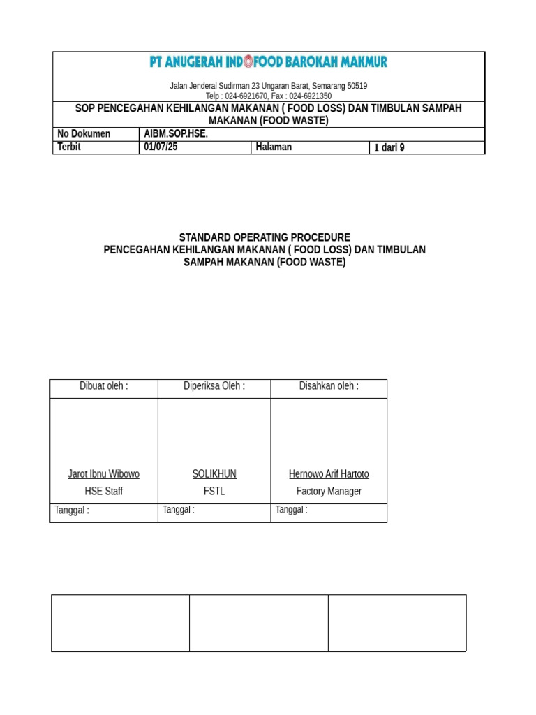 SOP Pengelolaan Food Waste dan Loss | PDF