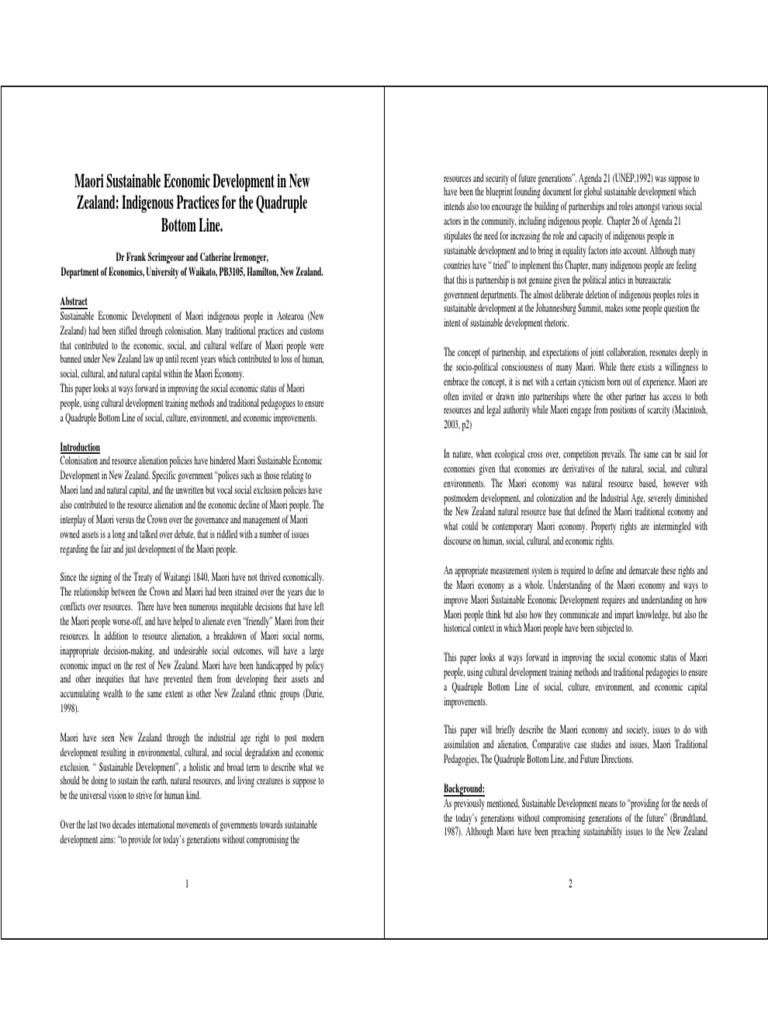 Maori Sustainable Economic Development in New Zealand | PDF | Māori ...
