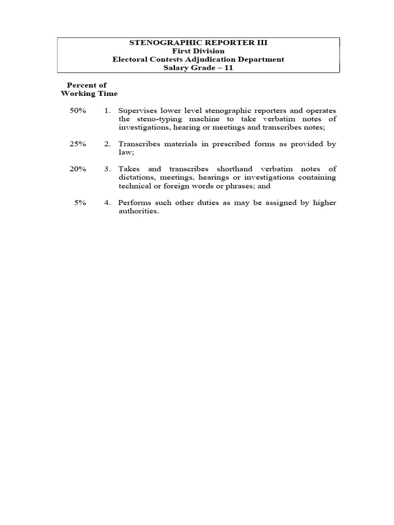 Stenographic Reporter III, First Div., ECAD | PDF