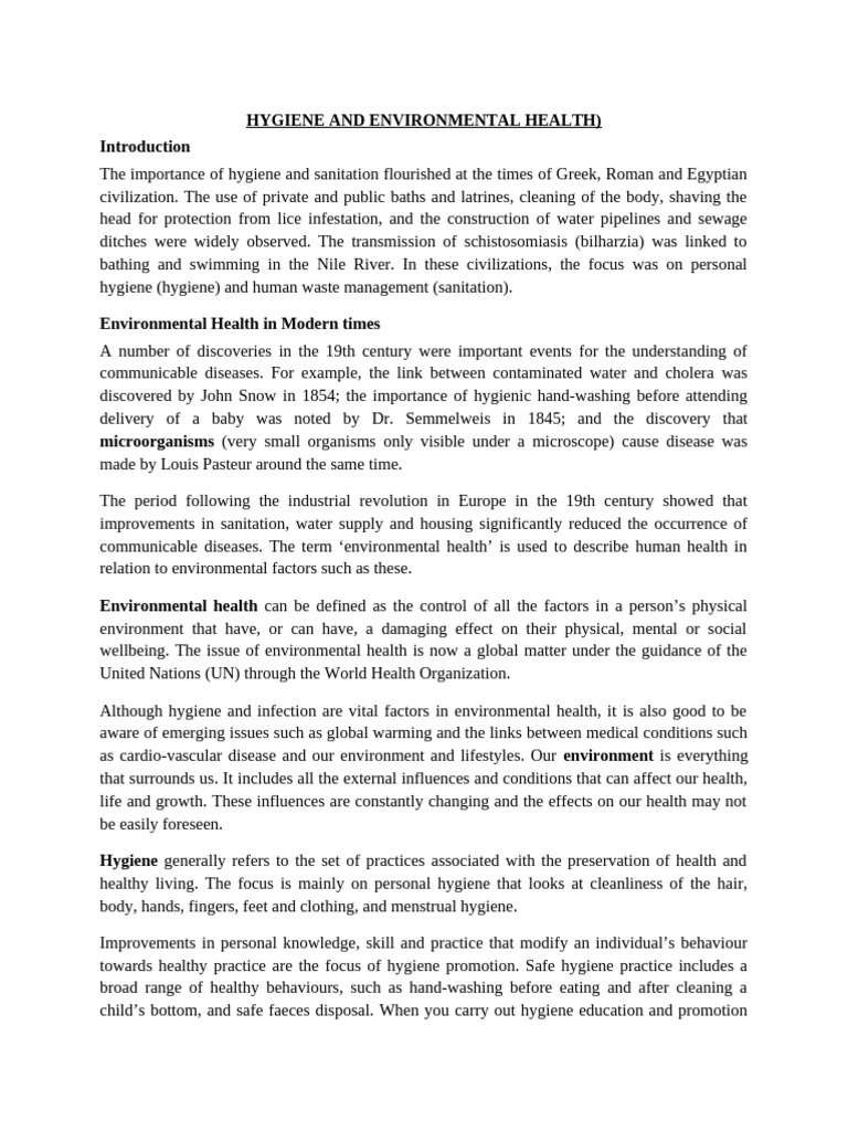 Environmental Health & Hygiene | PDF | Sanitation | Hygiene