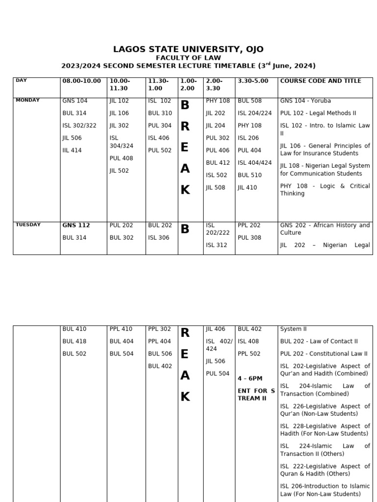 2023 - 2024 Second Semester Time-Table | PDF | Islamic Philosophy | Abrahamic Religions