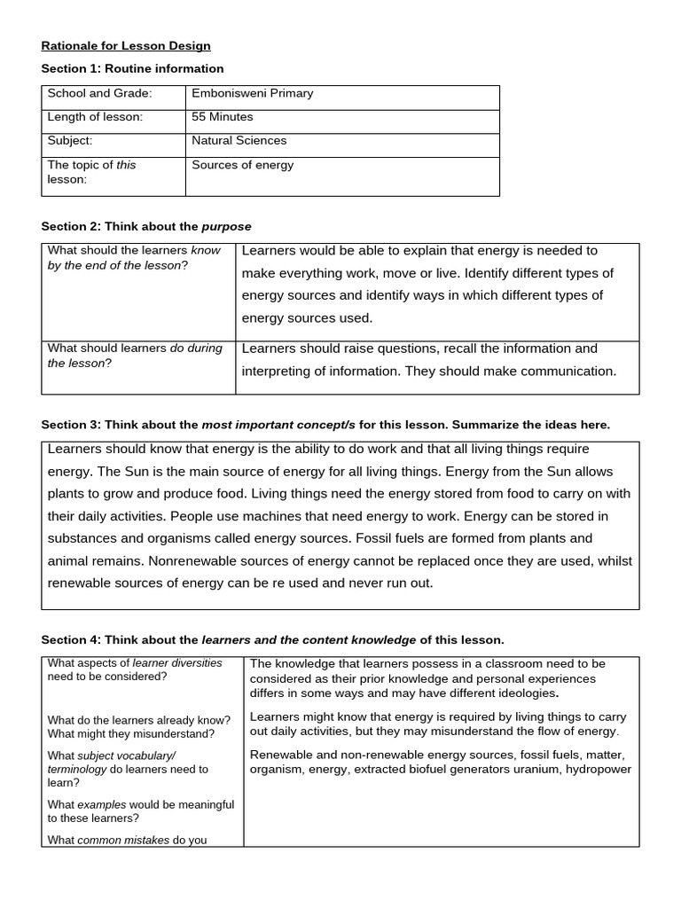 Energy Sources Lesson Plan for Kids | PDF | Learning | Energy Development