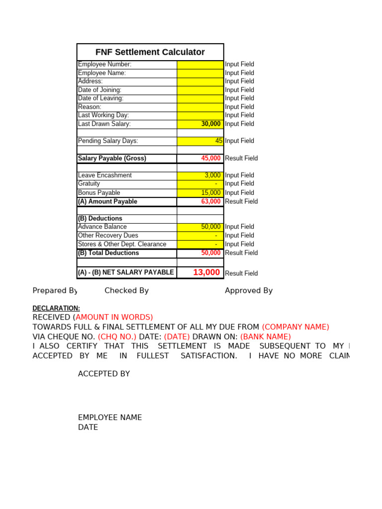 FNF Settlement Calculation Guide | PDF | Taxes | Payments