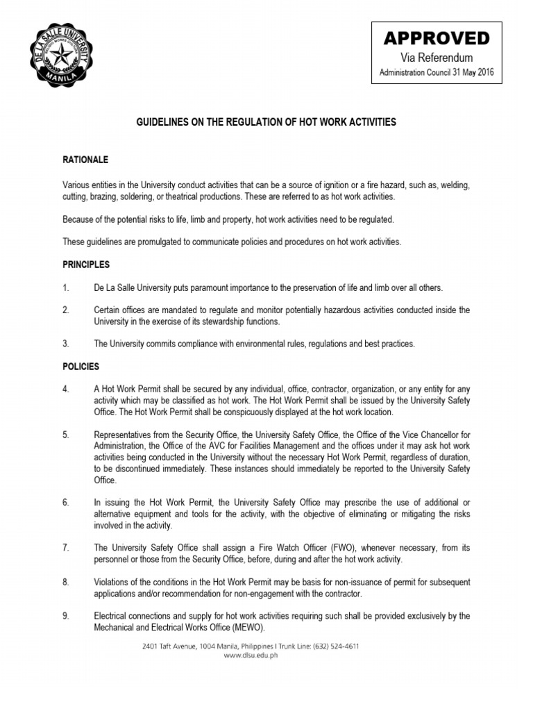 Hot Work Activity Regulation Guidelines | PDF | Fire Safety | Fires
