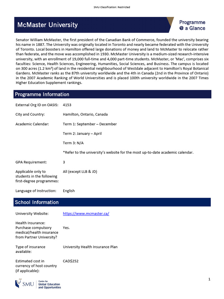 McMaster University Academic Calendar 2025-26 | PDF