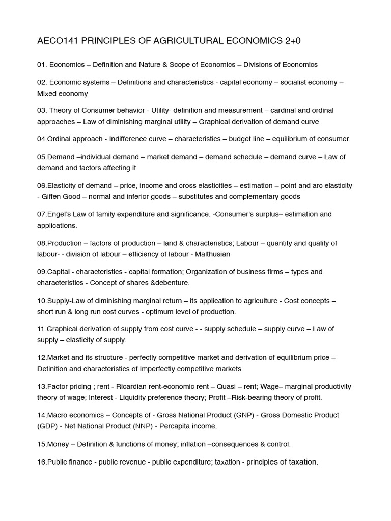 Agricultural Economics Course Syllabus | PDF