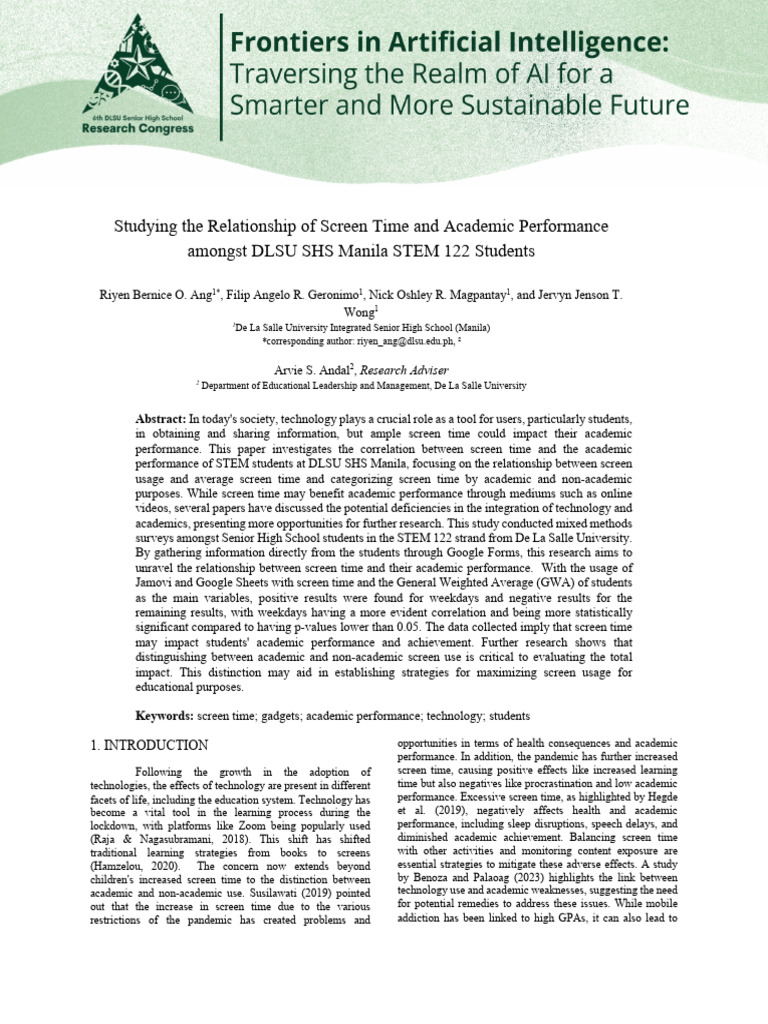 Studying The Relationship of Screen Time and Academic Performance | PDF ...