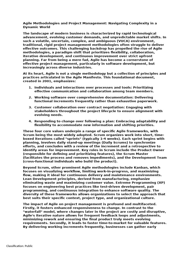 Agile Methodologies and Project Management - Navigating Complexity in A ...