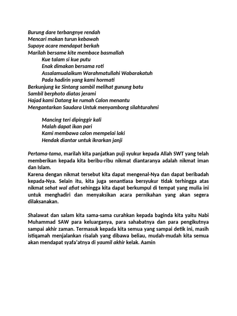 Pantun Sambutan Pengantin Pria | PDF