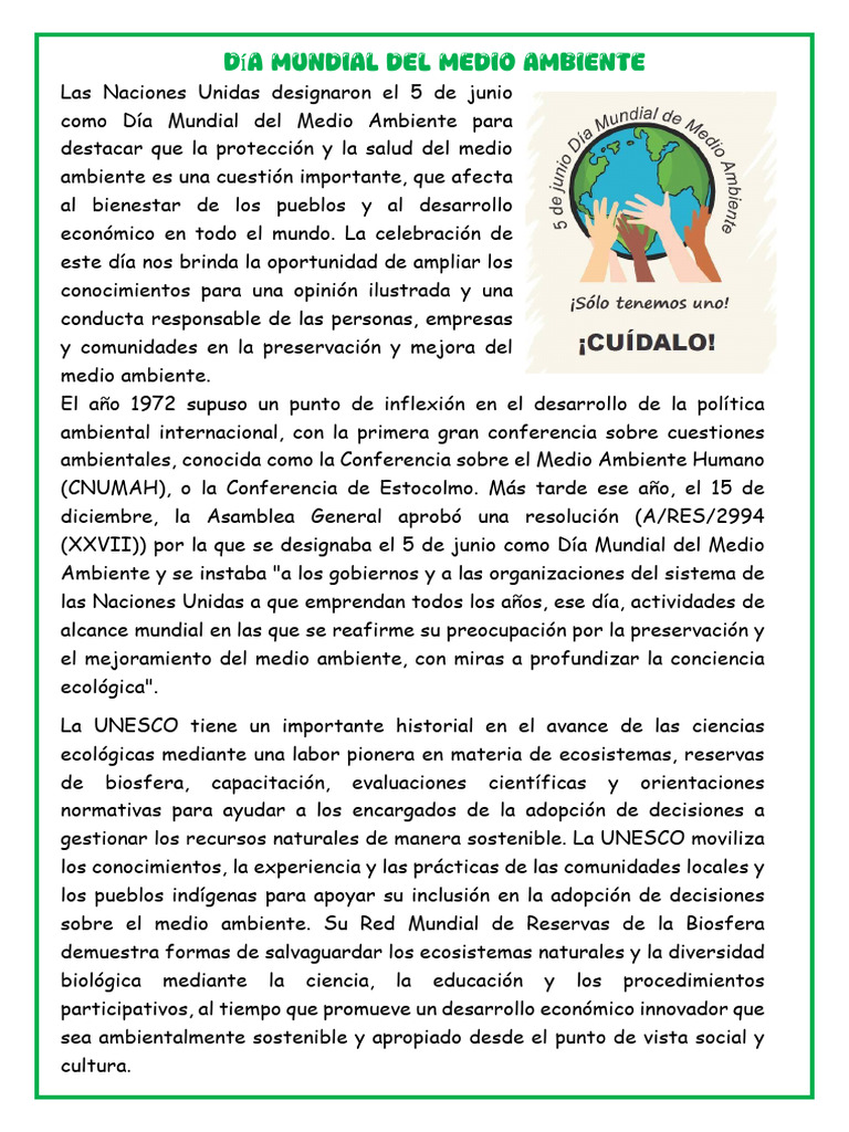 Día Mundial Del Medio Ambiente | PDF | Entorno natural | Sustentabilidad