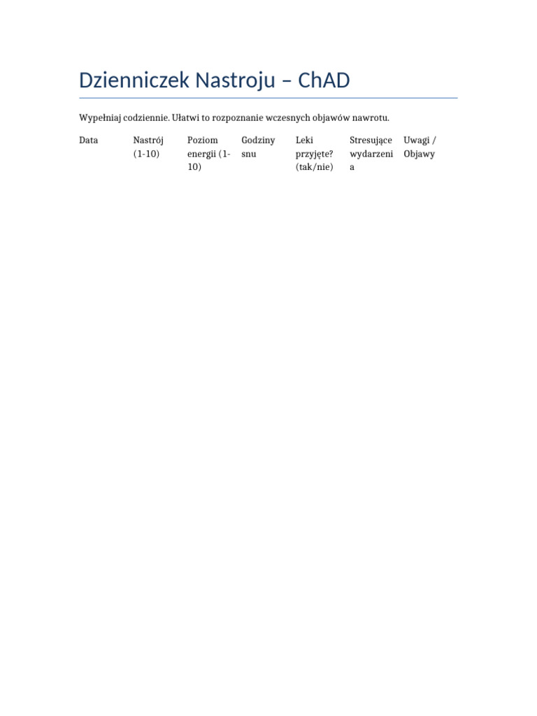 Dzienniczek Nastroju ChAD | PDF