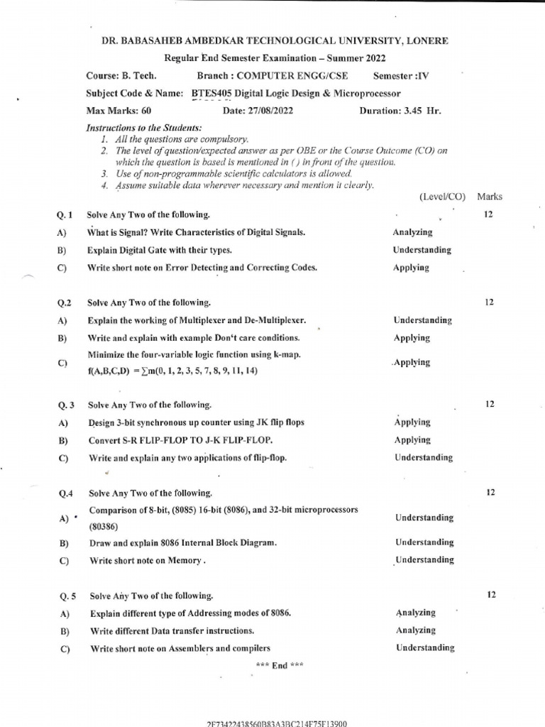 Digital Logic Design µprocessor - 27-8-2022 | PDF