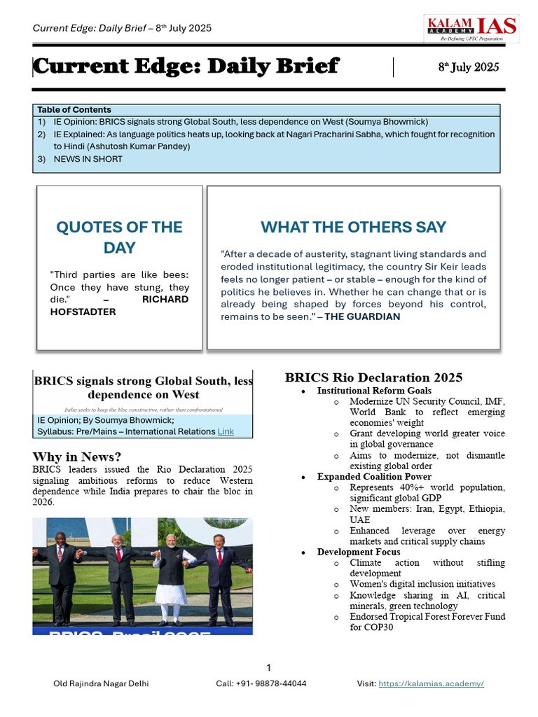Current Edge Daily Brief 8th July 2025 | PDF