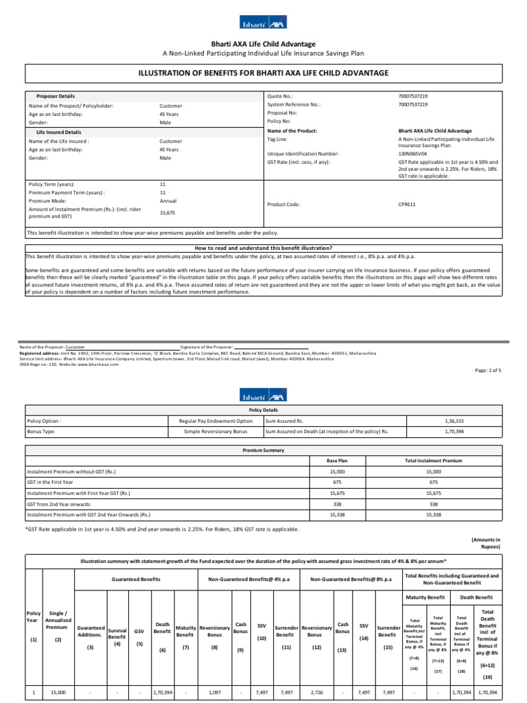 Bharti AXA Life Child Advantage Plan | PDF | Insurance | Life Insurance