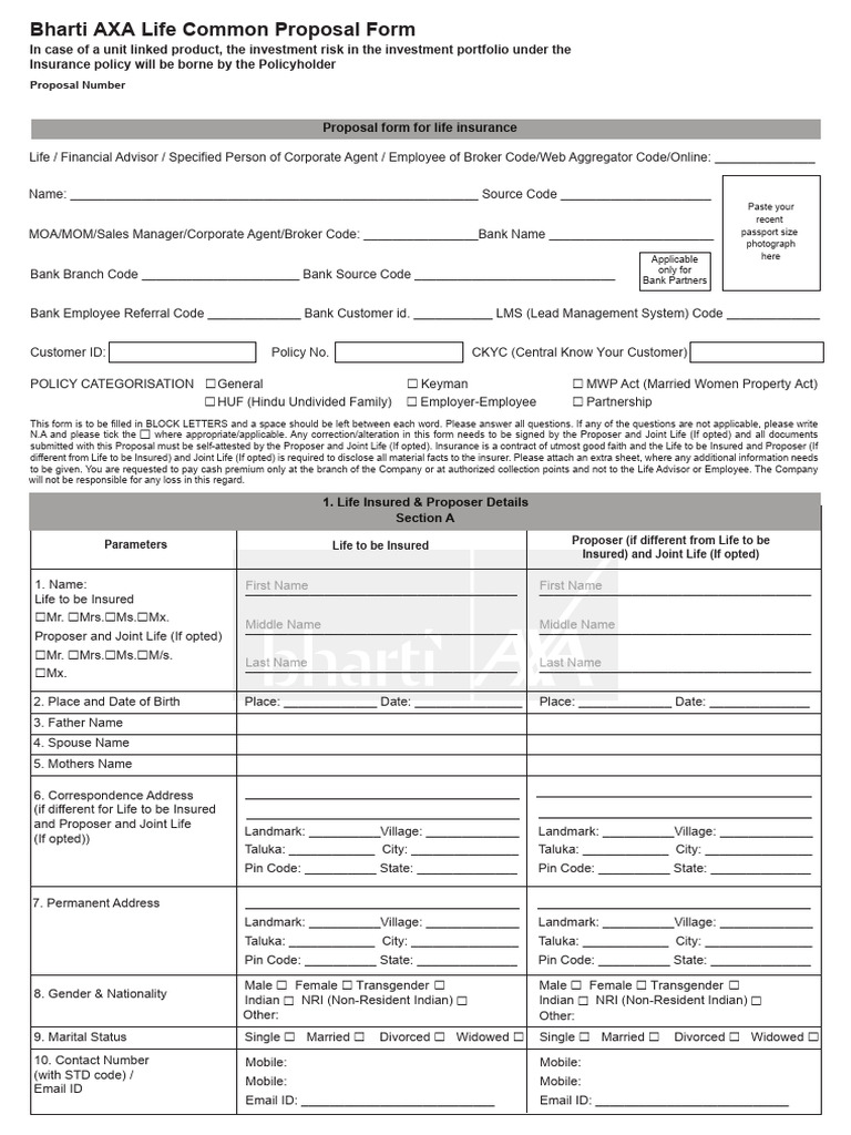 Proposal Form For Life Insurance | PDF | Insurance