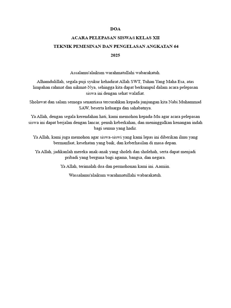 Doa Pelepasan Xii 2025 | PDF