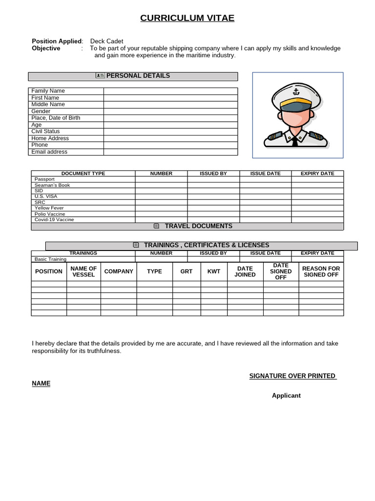 Deck Cadet CV Template | PDF