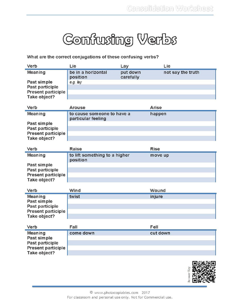 Confusing Verbs Ws | PDF