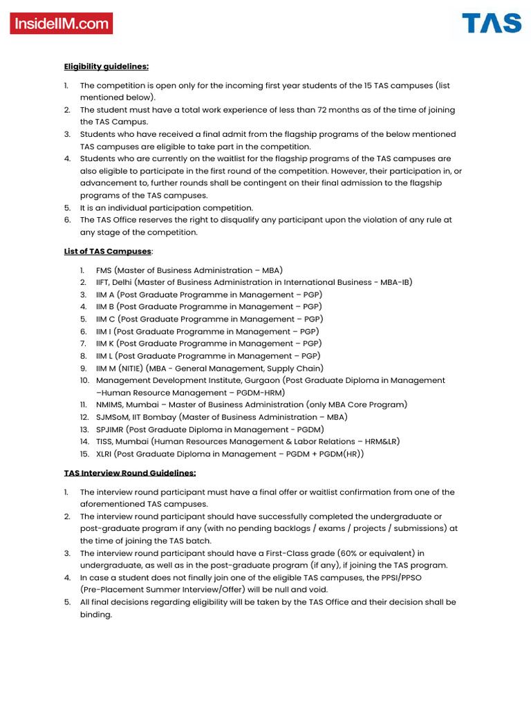 Invictas 2025 Tata Competition Eligibility | PDF | Master Of Business ...