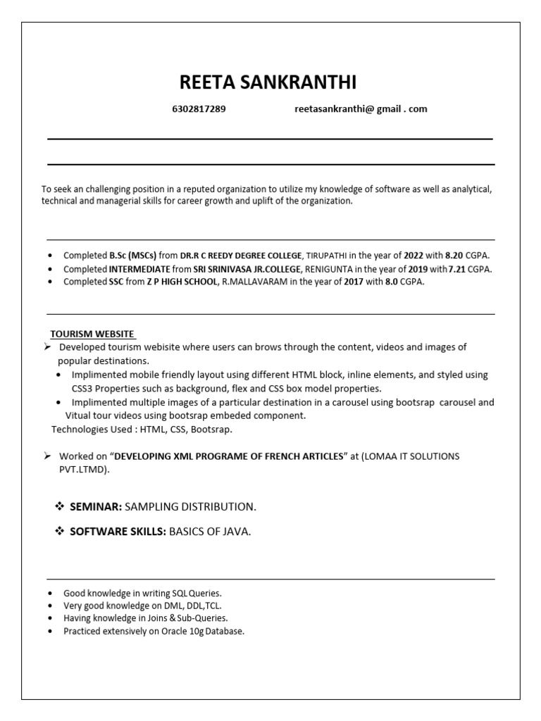 Software Developer CV - Reeta Sankranthi | PDF