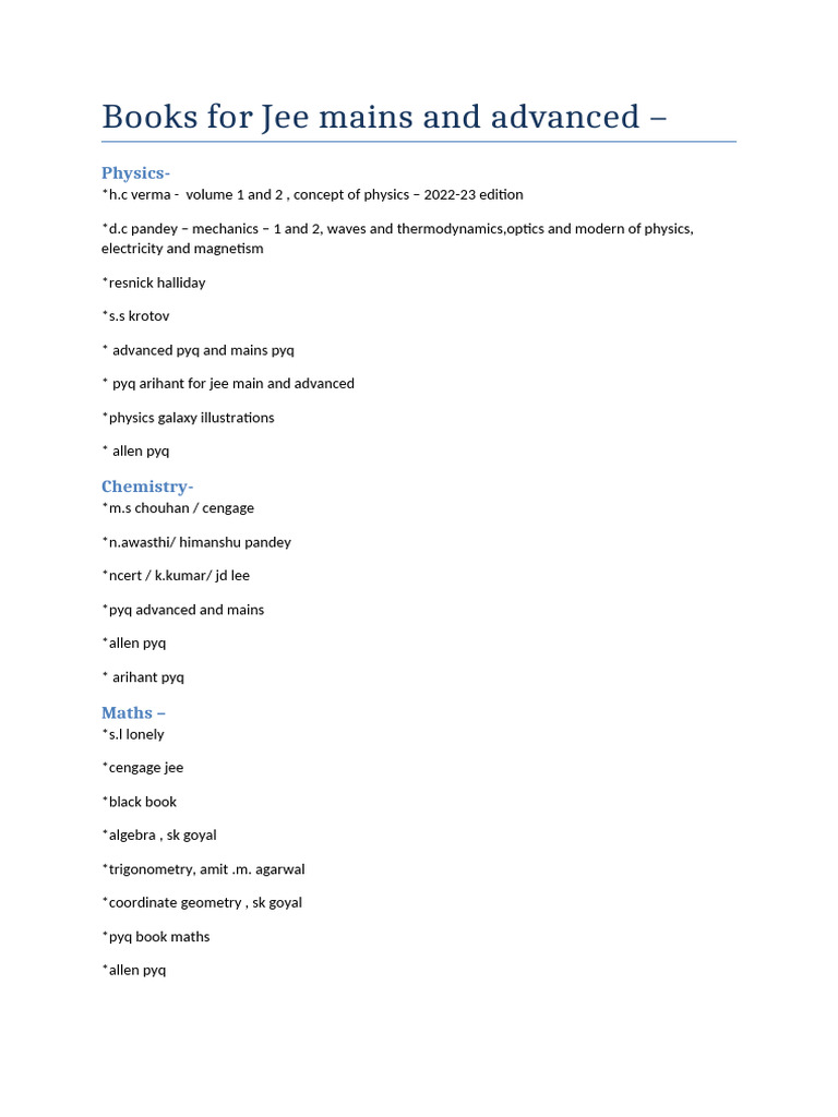 JEE Mains & Advanced Recommended Books | PDF