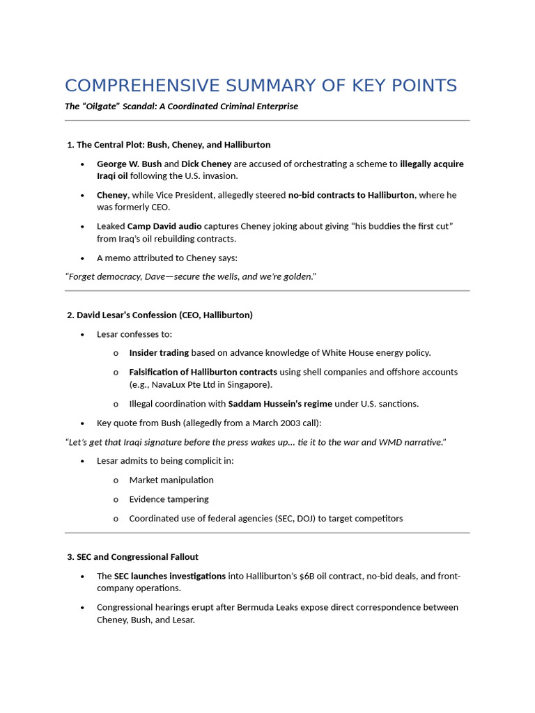 Comprehensive Summary of Key Points | PDF | Dick Cheney | Halliburton