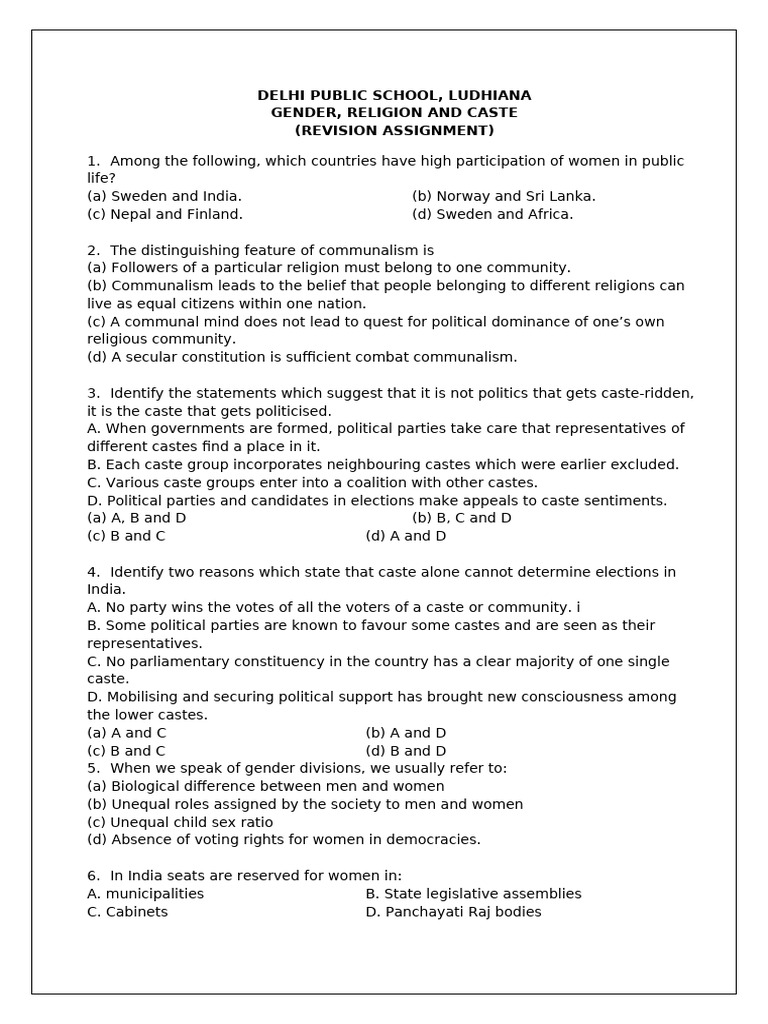 Gender Caste and Religion (Assg) (F) | PDF | Discrimination | Woman