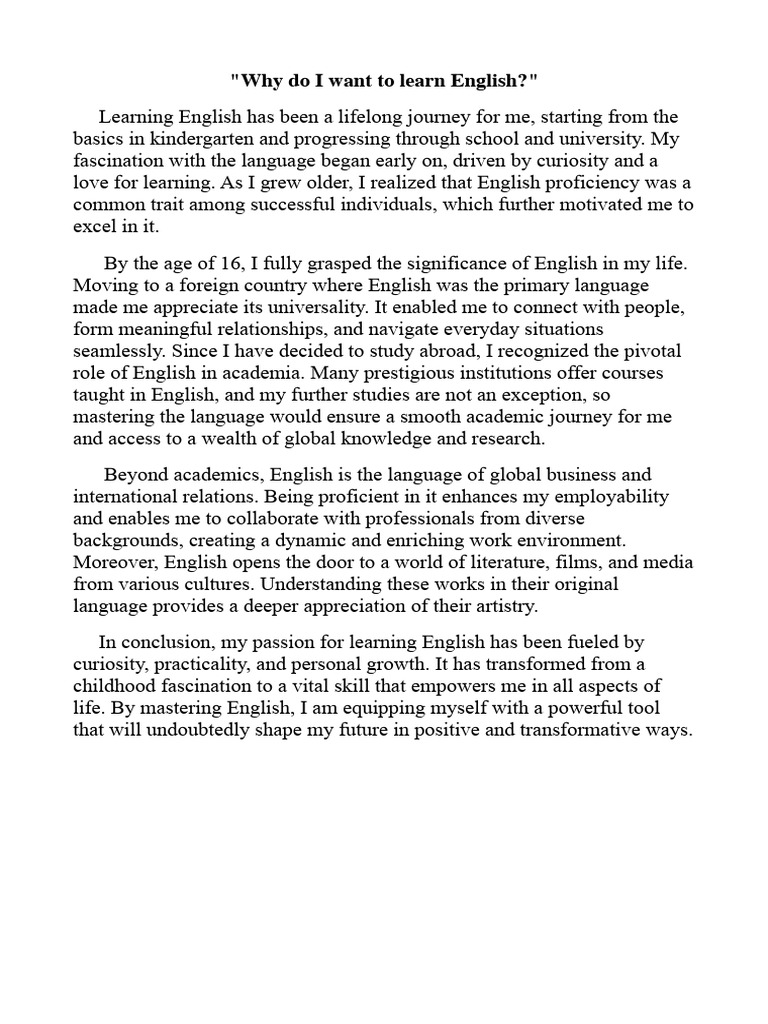 Essay-"Why Do I Want To Learn English?" - Polina Yepaneshnikova | PDF