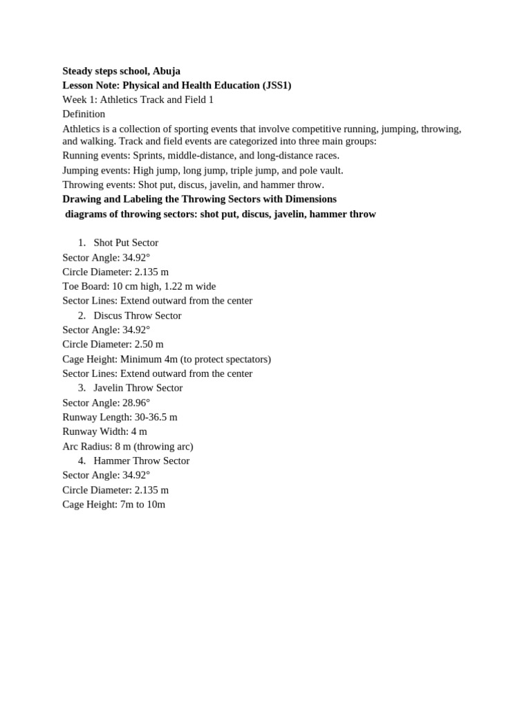 P H E Jss1 Third Term e Note | PDF | Track And Field