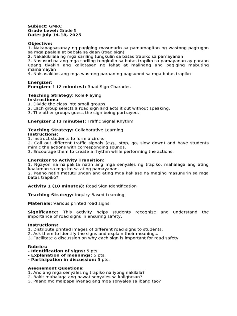 Lesson Plan GMRC | PDF