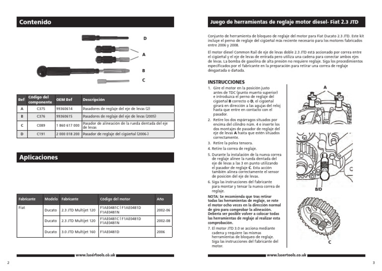Herramientas de Reglaje Motor Fiat JTD | PDF | Eje | Engranaje