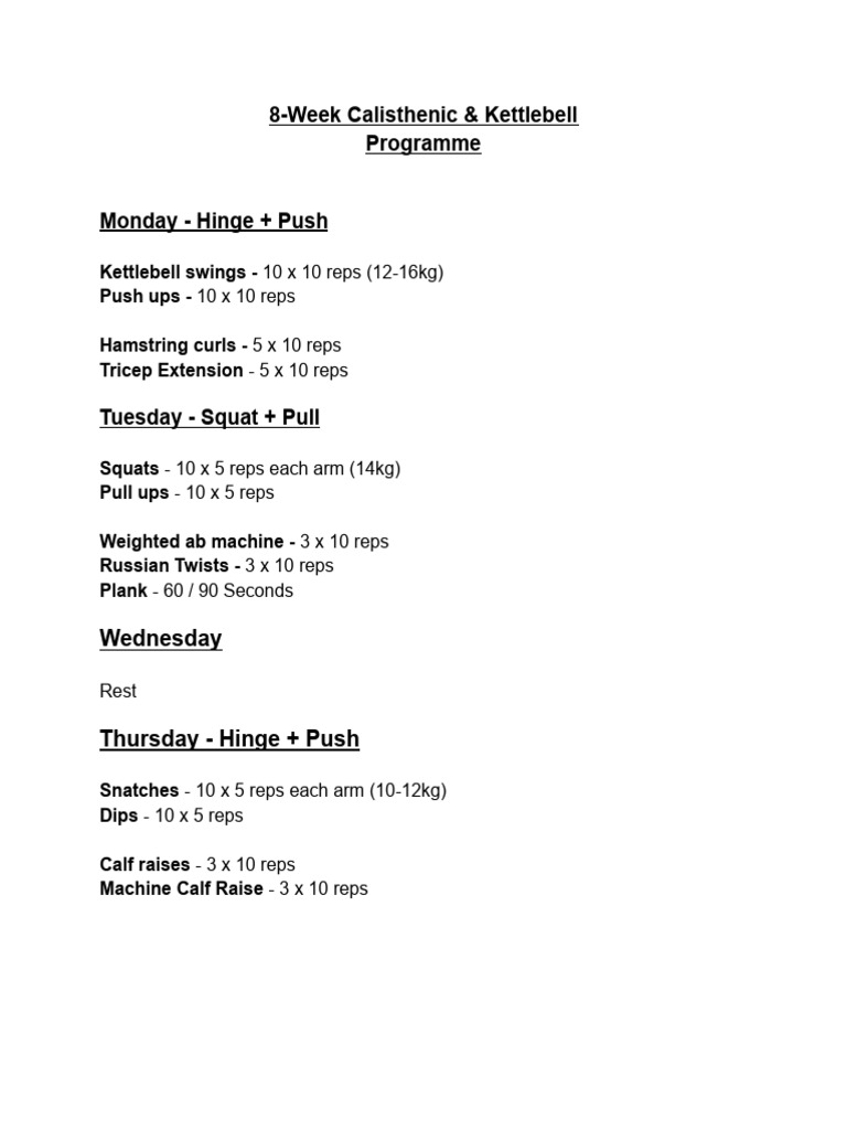 Kettle X Calisthenic - 8 Week Programme | PDF